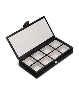Smythson Leather Panama Cufflink Box - Black