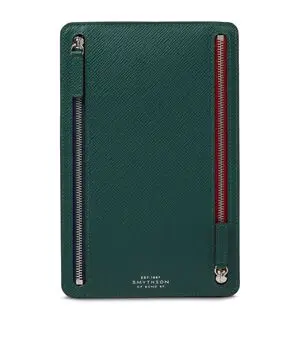 Smythson Panama Leather Multi-zip Travel Wallet Green