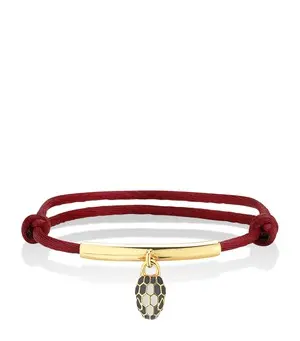 BVLGARI Leather Serpenti Bracelet With Snakehead Charm - Red