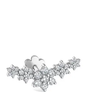 MARIA TASH Gold Five Flower Garland Diamond Threaded Stud Earring - White