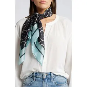 Treasure & Bond Square Satin Scarf Black- Blue Thea Trellis