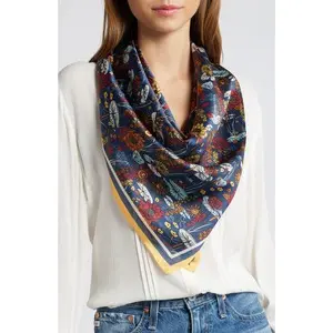 Treasure & Bond Square Satin Scarf Navy- Orange Lily Pond