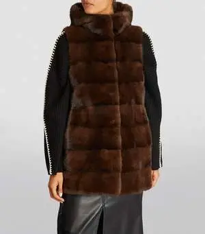 YVES SALOMON Mink Hooded Gilet