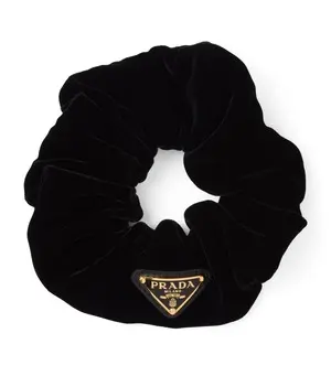 Prada Cotton Velvet Logo Scrunchie - Black