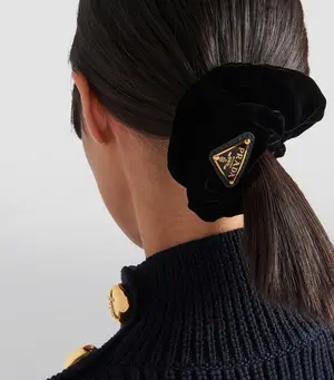 Prada Cotton Velvet Logo Scrunchie