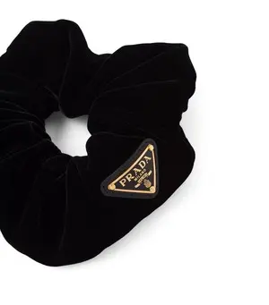 Prada Cotton Velvet Logo Scrunchie