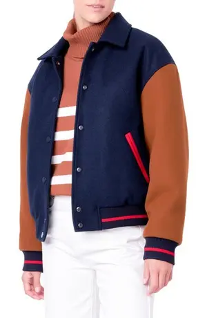 English Factory Colorblock Bomber Jacket - Navy Multi