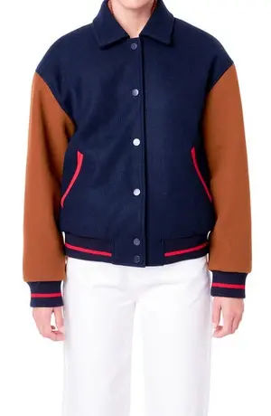 English Factory Colorblock Bomber Jacket - Navy Multi