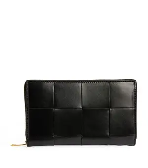 Bottega Veneta Leather Intreccio Wallet - Gold