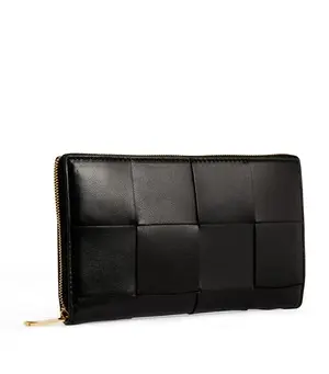 Bottega Veneta Leather Intreccio Wallet - Gold