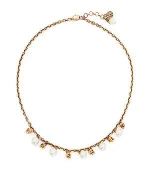 Alexander McQueen Skull And Faux Pearl Necklace - Blue