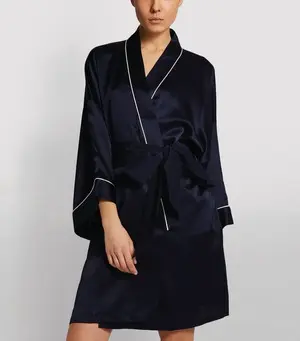 Olivia Von Halle Silk Mimi Robe - Navy
