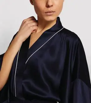 Olivia Von Halle Silk Mimi Robe - Navy