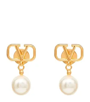Valentino Garavani Faux Pearl Vlogo Stud Earrings - Gold
