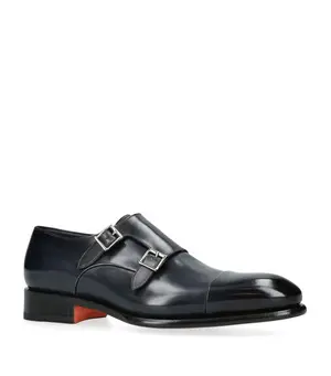 Santoni Leather Monk Shoes - Navy