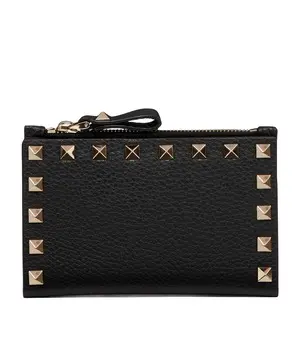 Valentino Garavani Leather Rockstud Coin And Card Holder - Black