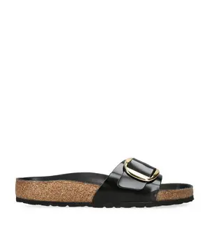 BIRKENSTOCK Leather Madrid Big Buckle Flat Sandals - Black