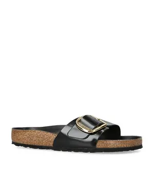 BIRKENSTOCK Leather Madrid Big Buckle Flat Sandals - Black