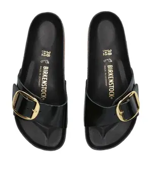 BIRKENSTOCK Leather Madrid Big Buckle Flat Sandals - Black