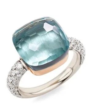 Pomellato Mixed Gold, Diamond, And Topaz Nudo Maxi Ring - Blue