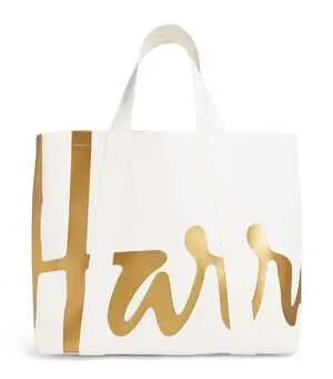 Harrods Cotton Logo Tote Bag - Ivory