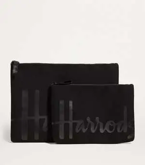 Harrods Large Cotton Logo Pouch - Black