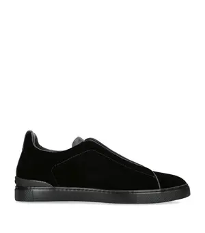 Zegna Velvet Triple Stitch Sneakers - Black