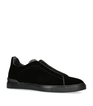 Zegna Velvet Triple Stitch Sneakers - Black