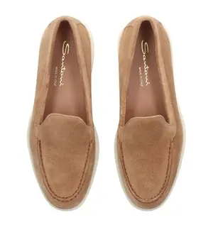 Santoni Suede Detroit Loafers - Beige