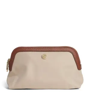 Harrods Small Nylon Wash Bag With Leather Trims - Neutral