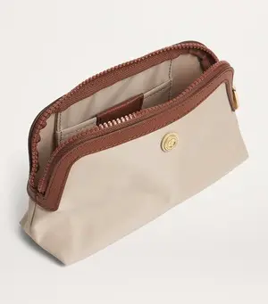 Harrods Small Nylon Wash Bag With Leather Trims - Neutral