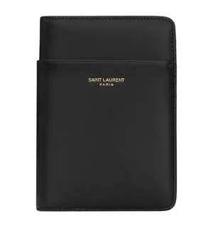 Saint Laurent Leather Logo Passport Holder - Black