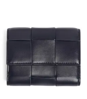 Bottega Veneta Leather Intreccio Trifold Wallet Grey
