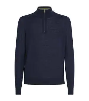 Paul Smith Merino Wool Quarter-zip Sweater - Navy