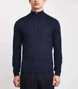 Paul Smith Merino Wool Quarter-zip Sweater - Navy