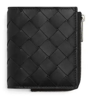 Bottega Veneta Small Intrecciato Bifold Zipped Wallet - Grey