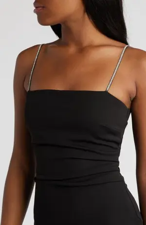 EMERALD SUNDAE Rhinestone Strap Asymmetric Cocktail Dress