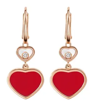 Chopard Carnelian And Diamond Happy Hearts Earrings - Rose Gold
