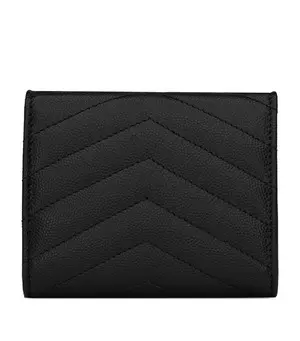Saint Laurent Leather Quilted Trifold Wallet - Black