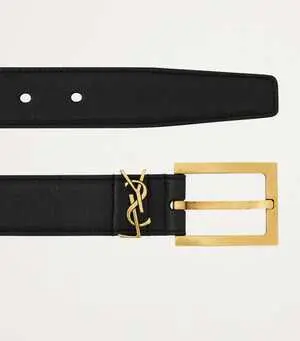 Saint Laurent Leather Monogram Belt - Black
