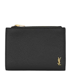 Saint Laurent Leather Cassandre Bifold Wallet Black