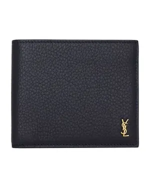 Saint Laurent Leather Cassandre Bifold Wallet Blue