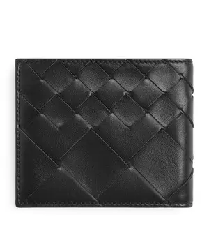 Bottega Veneta Leather Intrecciato Bifold Wallet Grey