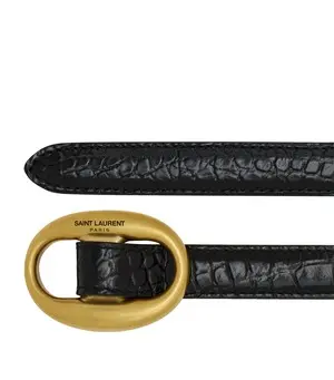 Saint Laurent Leather Croc-embossed Belt With Gold-tone Buckle
