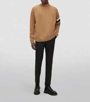 BOSS Wool Signature Stripe Mock Neck Sweater