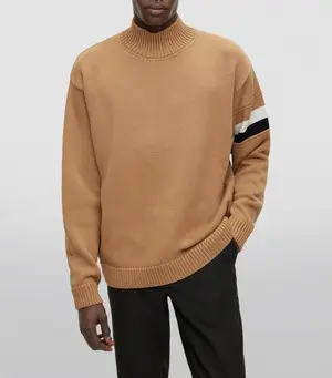 BOSS Wool Signature Stripe Mock Neck Sweater