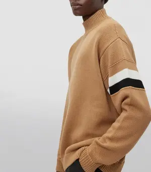 BOSS Wool Signature Stripe Mock Neck Sweater
