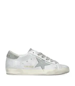 GOLDEN GOOSE Leather Super Star Sneakers With Metallic Star Appliqu