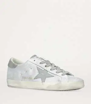 GOLDEN GOOSE Leather Super Star Sneakers With Metallic Star Appliqu