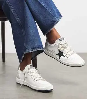 GOLDEN GOOSE Ball Star Leather & Glitter Trim Sneakers - White